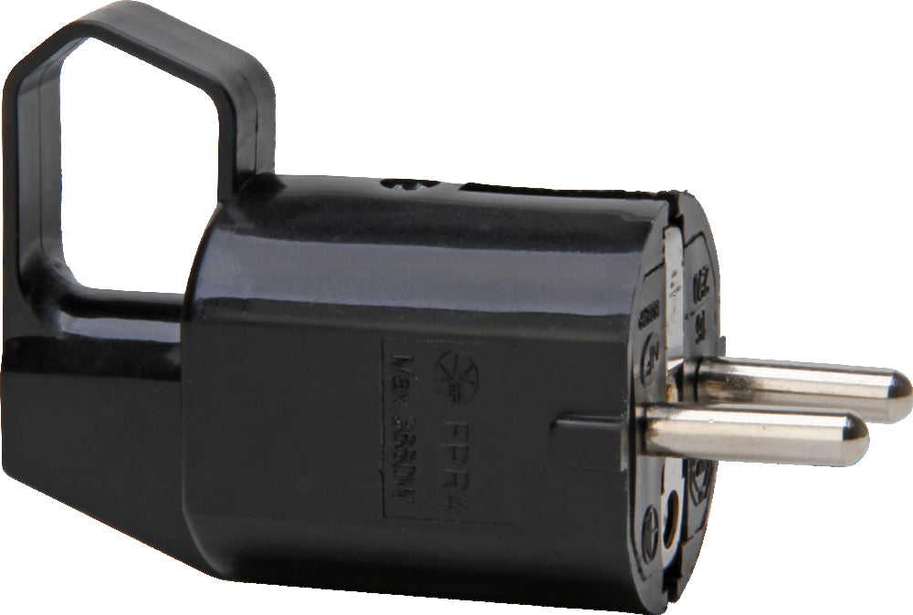 Right Angle Earthed Plug CEE 7/VII With Pull Ring Black - 170315005 [1 | Tameson.com