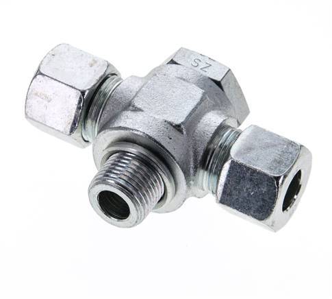 12S & M18x1.5 Zink plated Steel Tee Swivel Joint Cutting Fitting with Male Threads 400 bar ISO ...