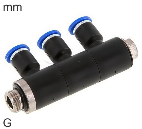 3-Way Distributor Push-In Fittings Brass and Plastic G-Threads Male ...