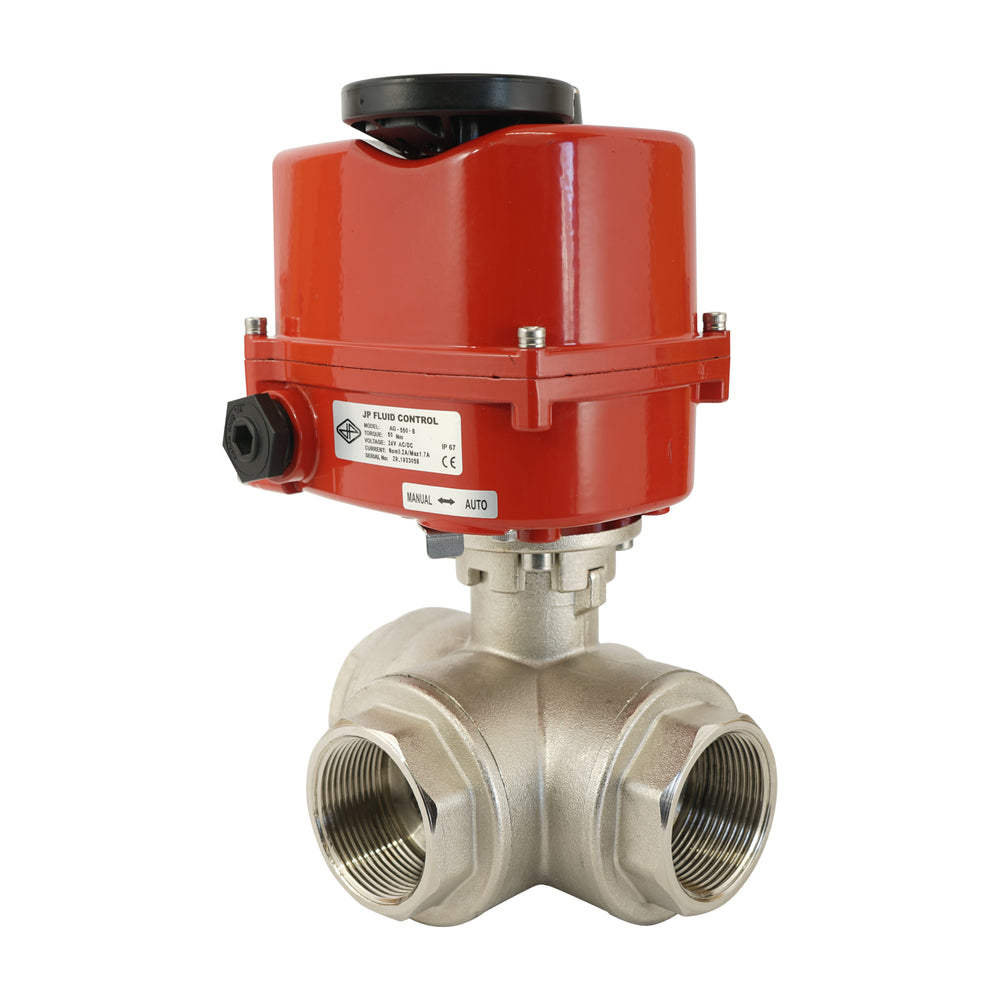 G 2 inch 3-Way brass electric ball valve (L-port) 24 V AC/DC | Tameson.com