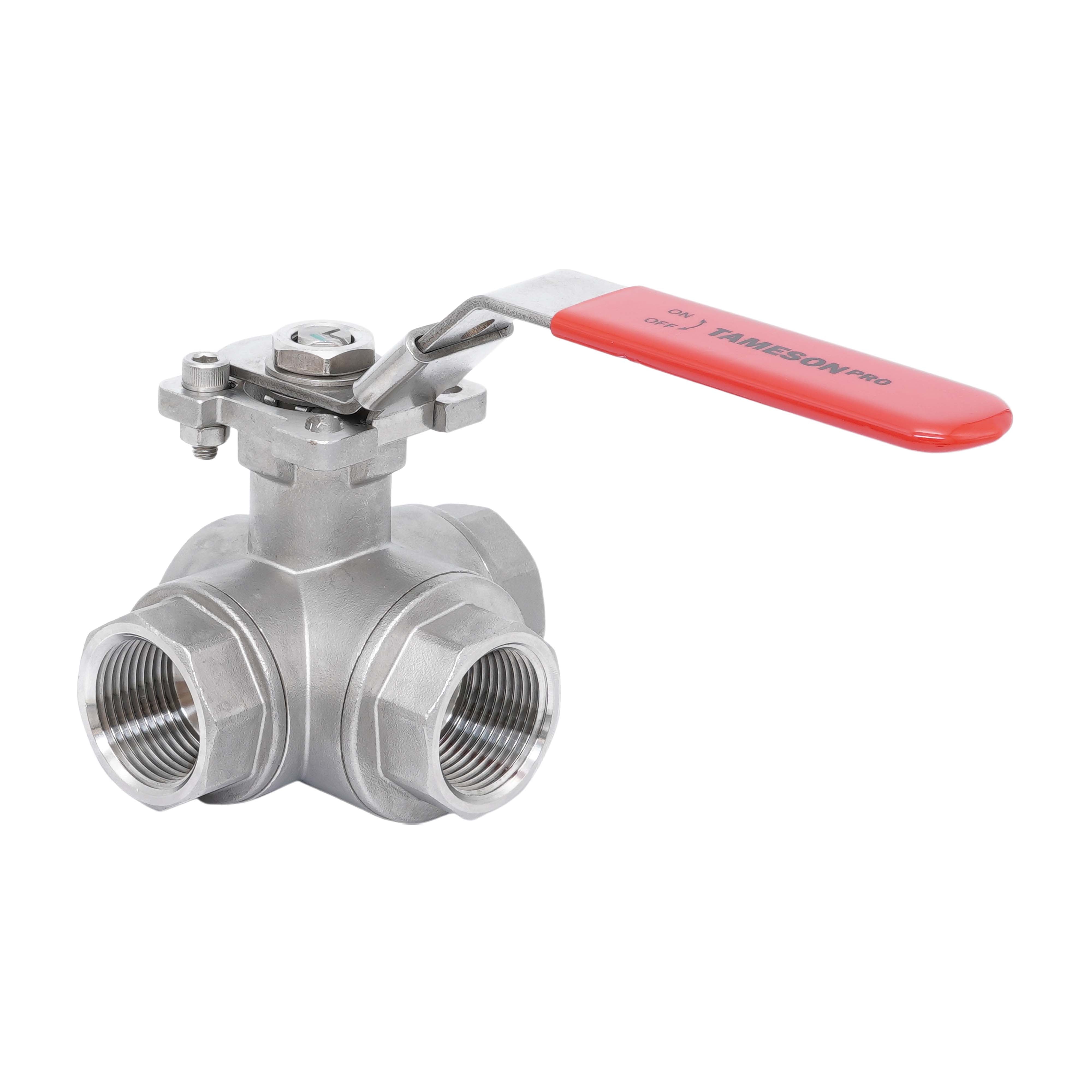 Rp 3/8'' 3-Way L-Port Stainless Steel Ball Valve 69 bar RTFE ISO-Top F ...