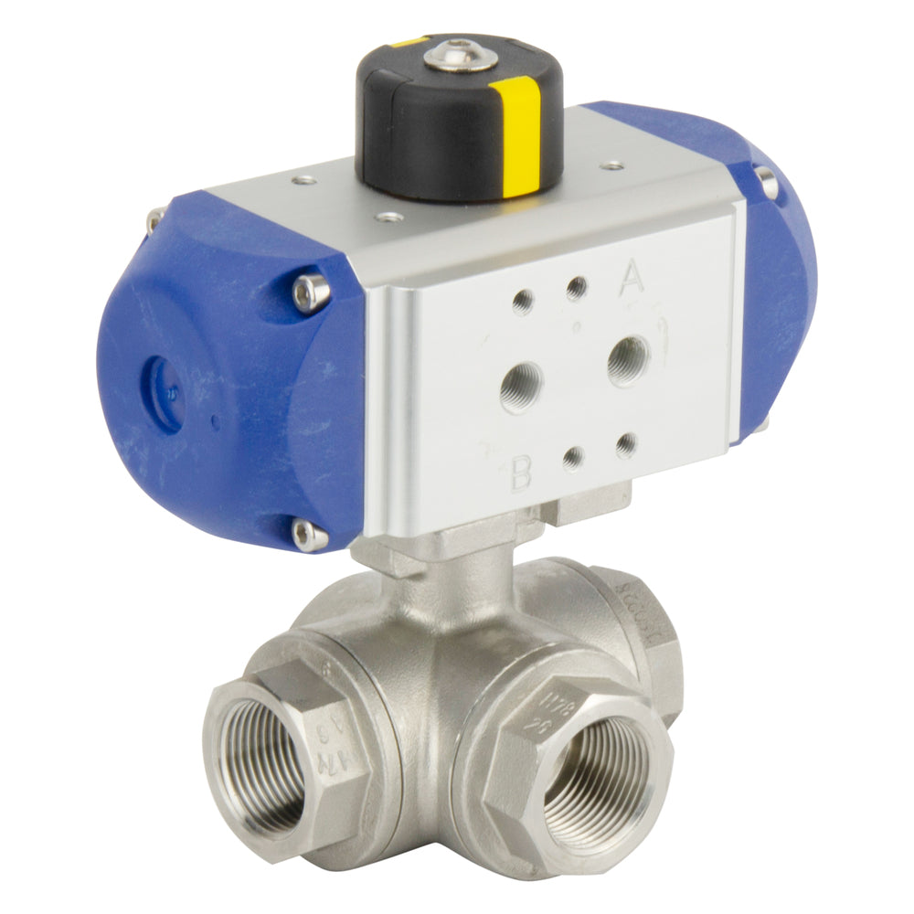 G3/4'' 3-Way T-port Stainless Steel Pneumatic Ball Valve Double Acting ...