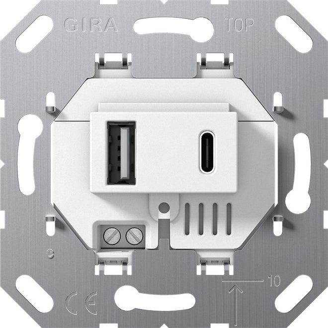 Gira USB Power Supply 2-Port Type A/C Wall Socket White - 234900 ...