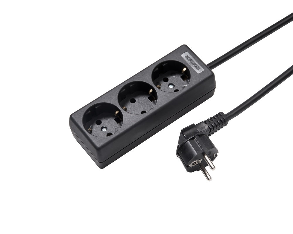 Martin Kaiser 3-Way Socket With Earthing Contact And 1.5m Cable Black ...