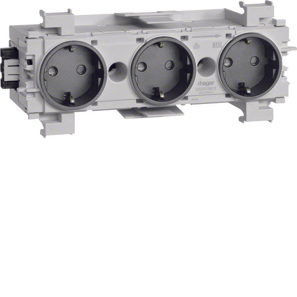 Triple Socket Outlet Wago Front Mount Black (European Socket ...