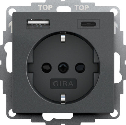 Gira System 55 Dual USB Socket Outlet Anthracite - 245928 | Tameson.com