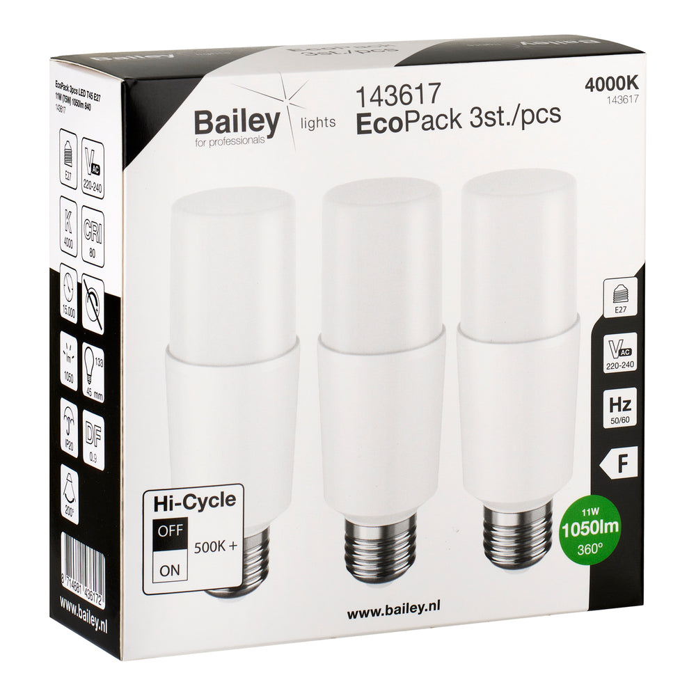 EcoPack LED T45 E27 11W 4000K 1050lm - 143617 [3 Pieces] | Tameson.com