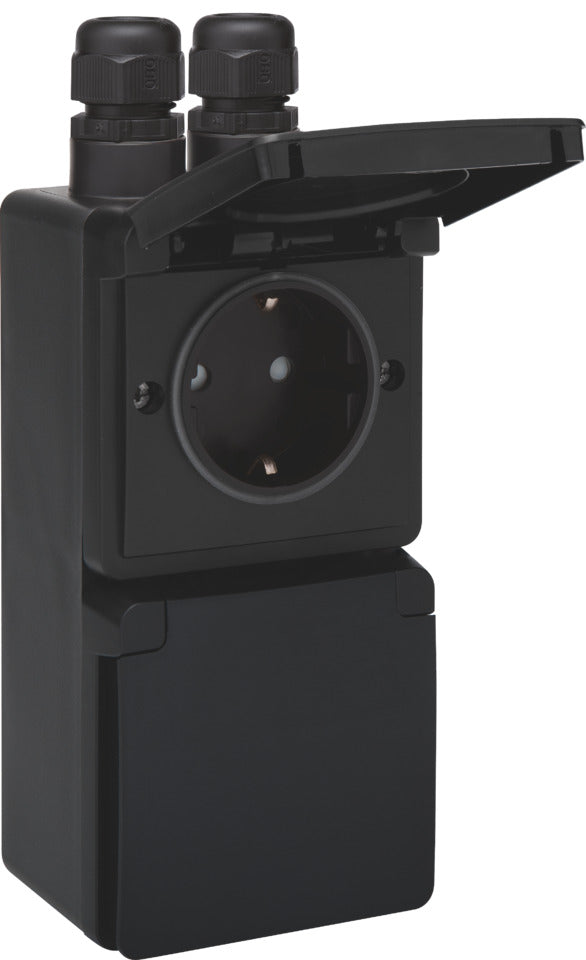 Niko Hydro IP55 Dual Vertical Surface Socket 16A 250V Black (European ...