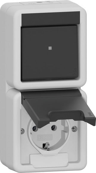 Gira Vertical Switch Socket Combo IP44 Grey - 417630 | Tameson.com
