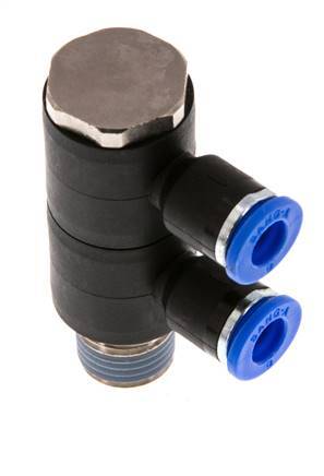 6mm x R1/4'' 2-way Manifold Push-in Fitting with Male Threads Brass/PA ...