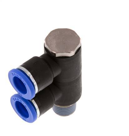 10mm x R1/4'' 2-way Manifold Push-in Fitting with Male Threads Brass/P ...