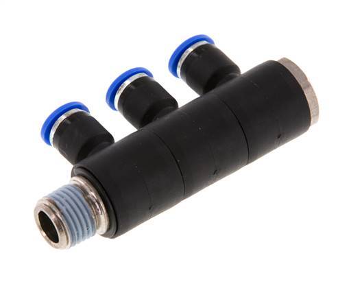 6mm x R1/4'' 3-way Manifold Push-in Fitting with Male Threads Brass/PA ...