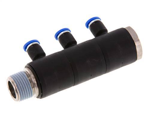 4mm x R3/8'' 3-way Manifold Push-in Fitting with Male Threads Brass/PA ...