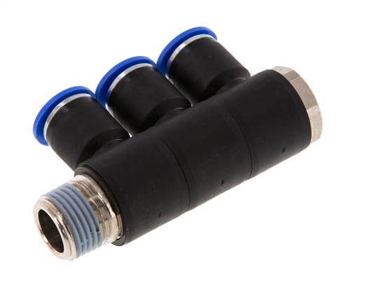 12mm x R1/2'' 3-way Manifold Push-in Fitting with Male Threads Brass/PA ...