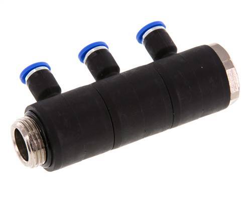 4mm x G3/8'' 3-way Manifold Push-in Fitting with Male Threads Brass/PA ...