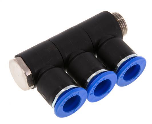 12mm x G3/8'' 3-way Manifold Push-in Fitting with Male Threads Brass/P ...