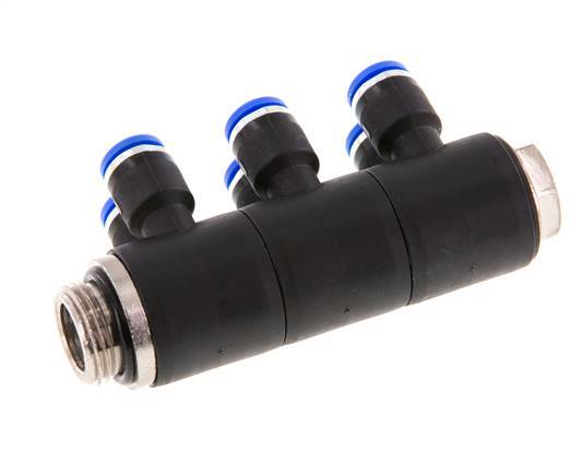 6mm x G3/8'' 6-way Manifold Push-in Fitting with Male Threads Brass/PA ...