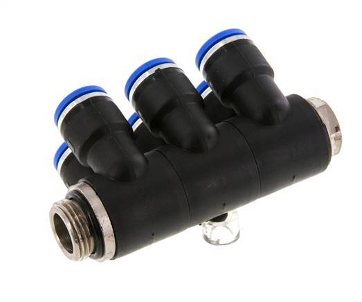 10mm x G3/8'' 6-way Manifold Push-in Fitting with Male Threads Brass/P ...