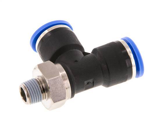 10mm x R1/8'' Right Angle Tee Push-in Fitting with Male Threads Brass ...