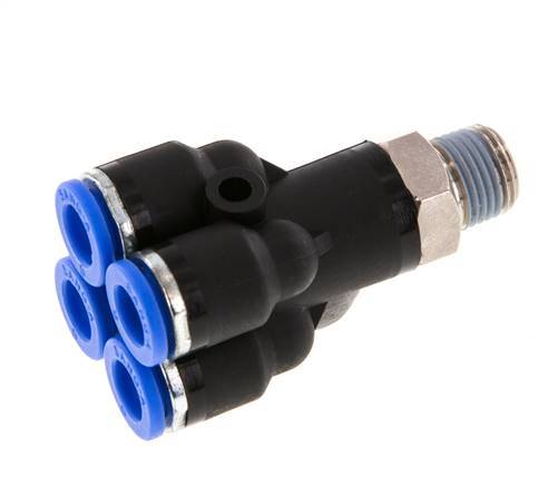 6mm x R1/8'' 4-way Y Manifold Push-in Fitting with Male Threads Brass ...