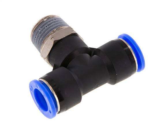 1/2'' x 1/2'' NPT Inline Tee Push-in Fitting with Male Threads Brass/P ...