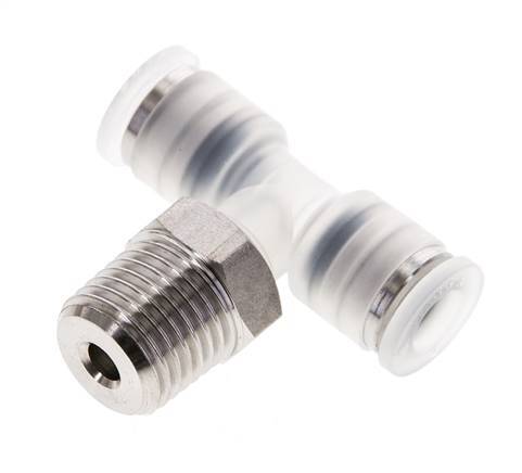 6mm x R1/4'' Inline Tee Push-in Fitting with Male Threads PA/Stainless ...