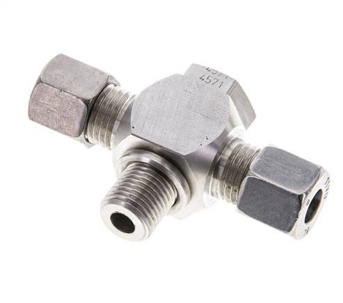 8L & G1/4'' Stainless Steel Tee Swivel Joint Cutting Fitting with Male Threads 315 bar ISO 8434 ...