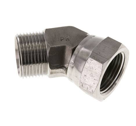 45deg Angled Fitting G1'' Female x Male High Pressure Stainless Steel 60° Cone 150bar (2107.5psi ...