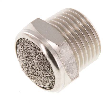 NPT 1/2'' Nickel-Plated Brass Compact Pneumatic Muffler 1.4301 Wire Me ...