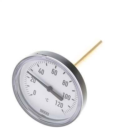 0 to +120°C Plastic Bimetallic Thermometer 80mm Cabinet 100mm Stem wit ...