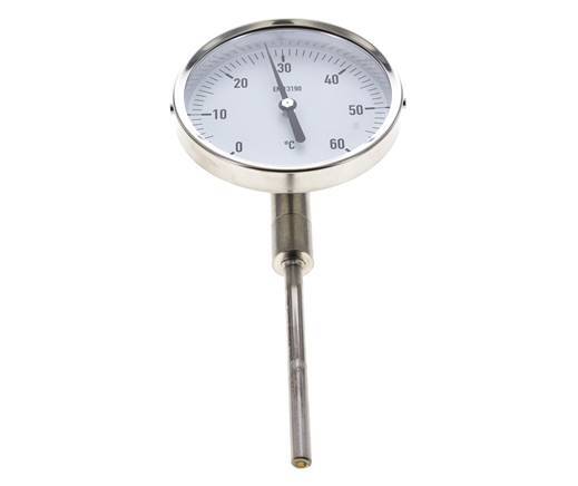 0 to +60°C Stainless Steel Bimetallic Thermometer 100mm Cabinet 100mm ...
